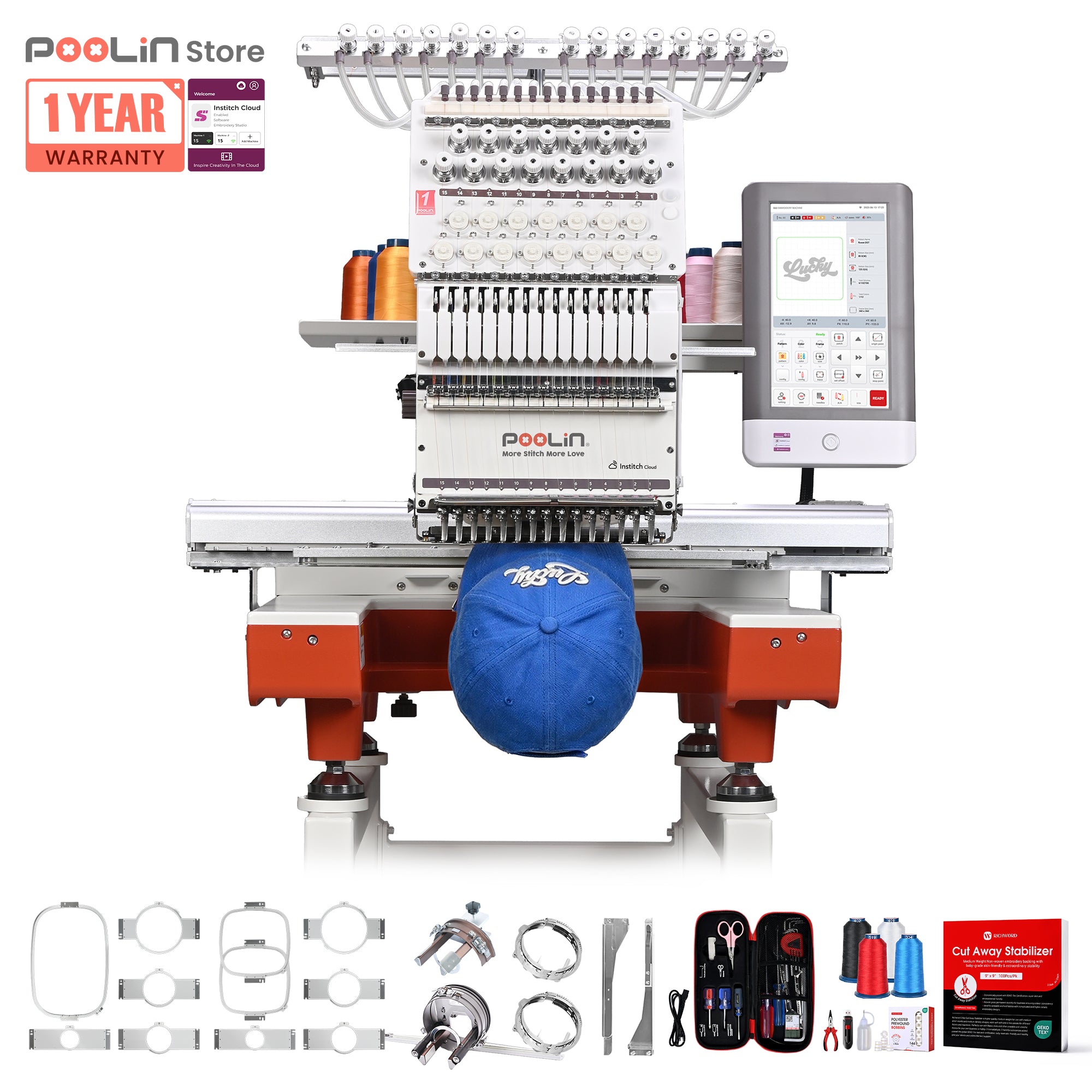 PooLin EOX Commercial Flagship Embroidery Machine – 15 Needles, Large ...